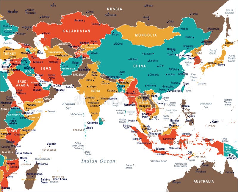 Mapa Meridional De Asia - Ejemplo Del Vector Stock de ilustración ...