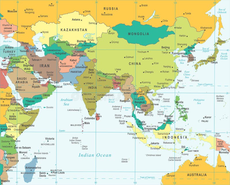 Mapa Meridional De Asia - Ejemplo Del Vector Stock de ilustración ...