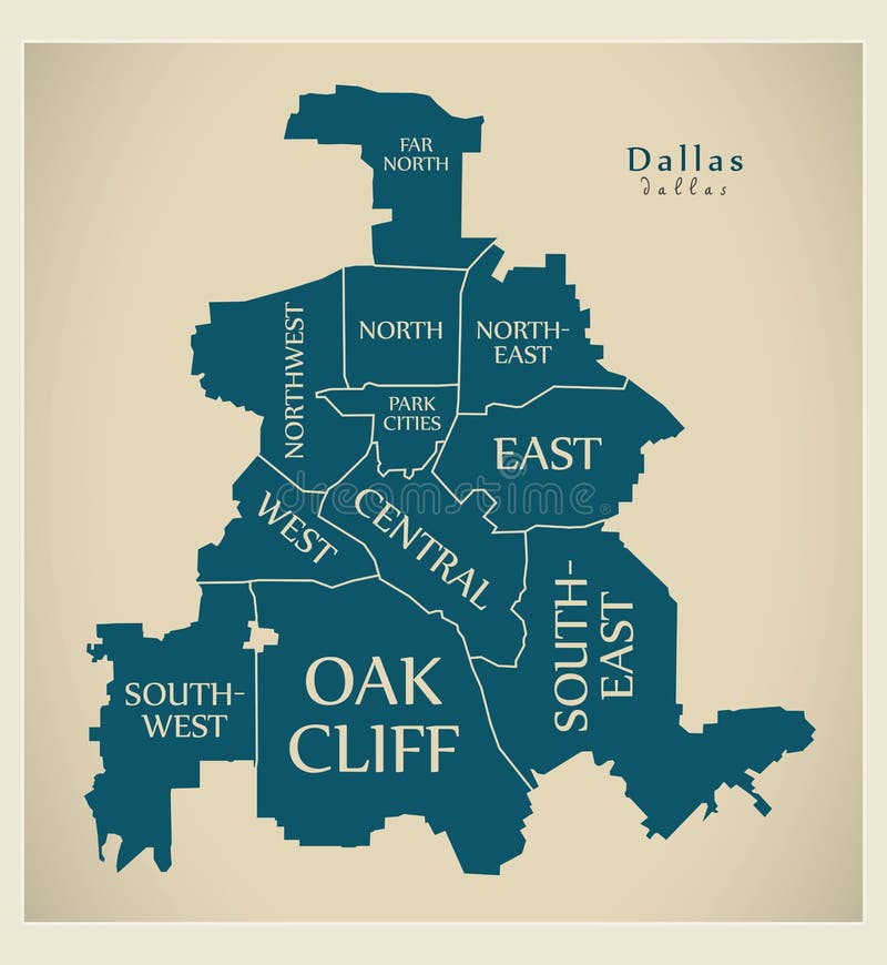 Mapa Moderno Da Cidade - Cidade De Dallas Texas Dos EUA Com Cidades E ...
