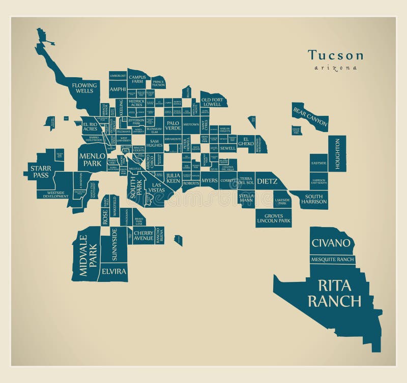 Mapa Moderno Da Cidade - Cidade De Tucson O Arizona Dos EUA Com ...