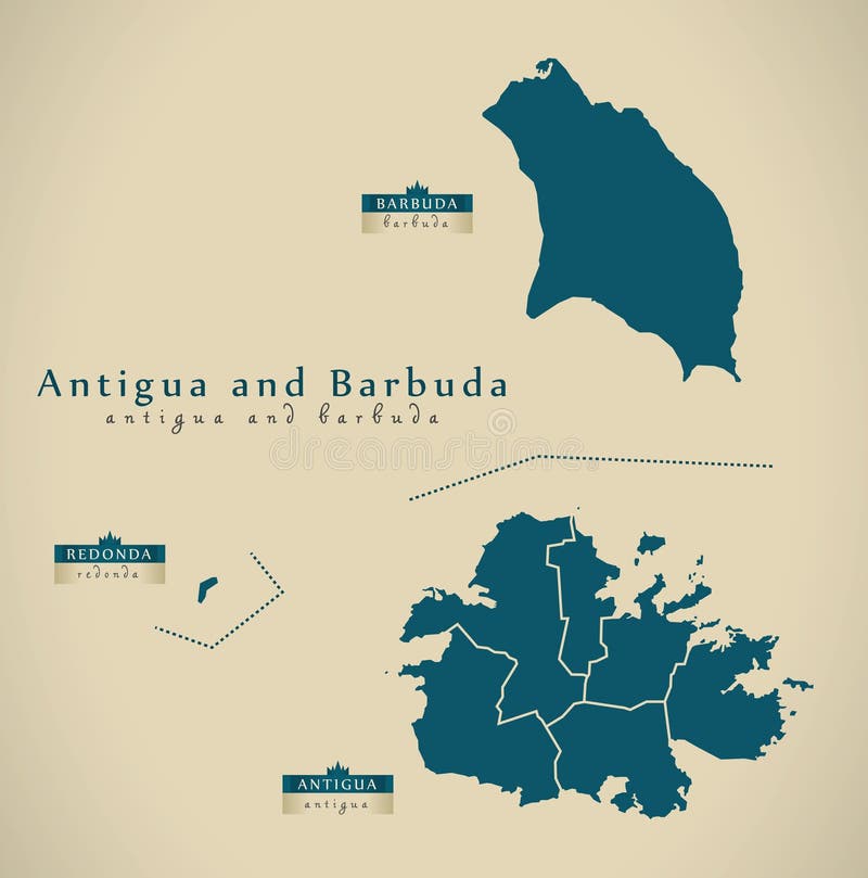 Mapa Moderno - Regiones AG De Antigua Y De Barbuda Stock de ilustración ...