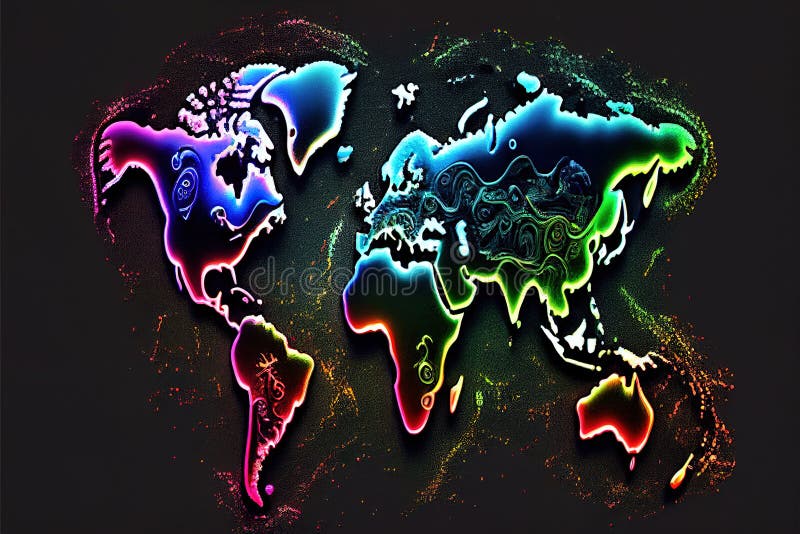 Mapa Mundial Neon. Ai Generativo Ilustração Stock - Ilustração de roxo ...