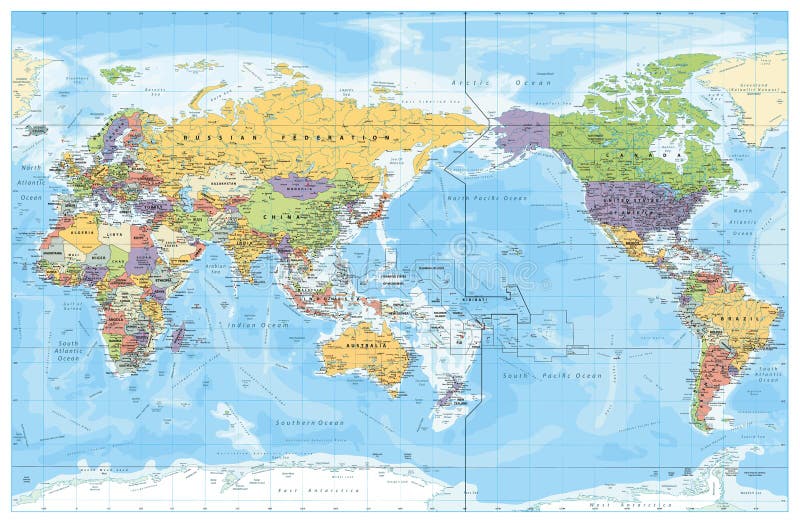 El Pacífico Centró El Mapa Coloreado Del Mundo Con Los Ríos Y Sus ...