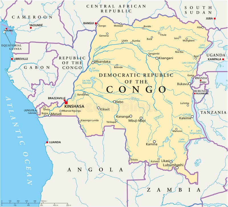 Mapa Político Da República Democrática Do Congo Ilustração do Vetor ...