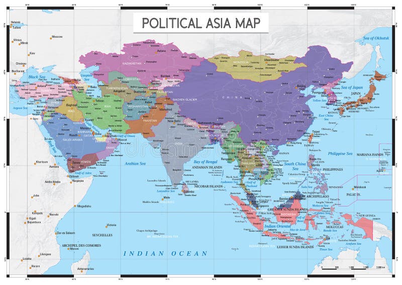 Mapa político de Asia ilustración del vector. Ilustración de islas ...