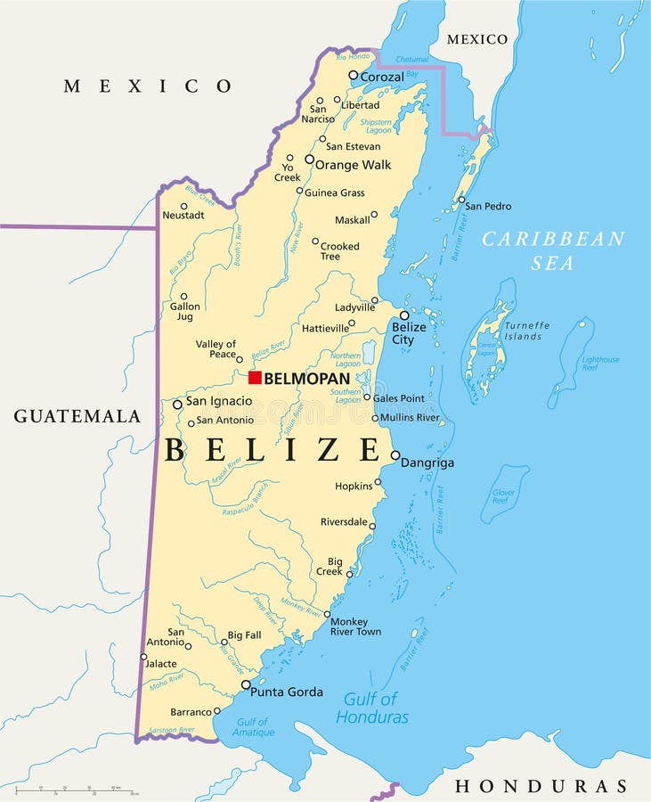 Mapa político de Belice ilustración del vector. Ilustración de belice ...
