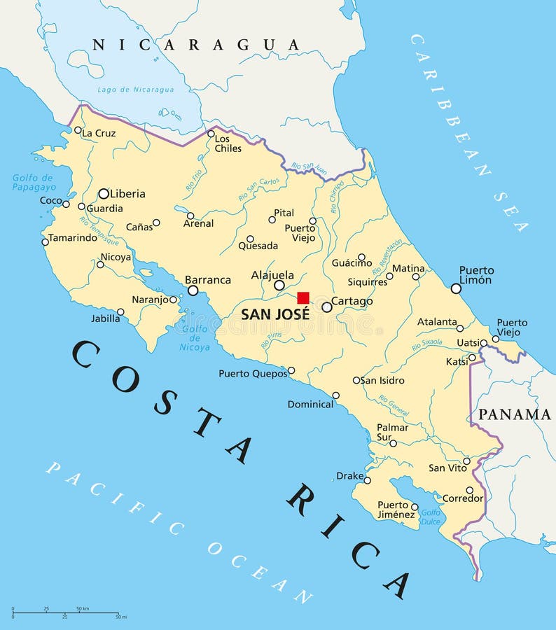 Mapa Político De Costa Rica Ilustración del Vector - Ilustración de ...