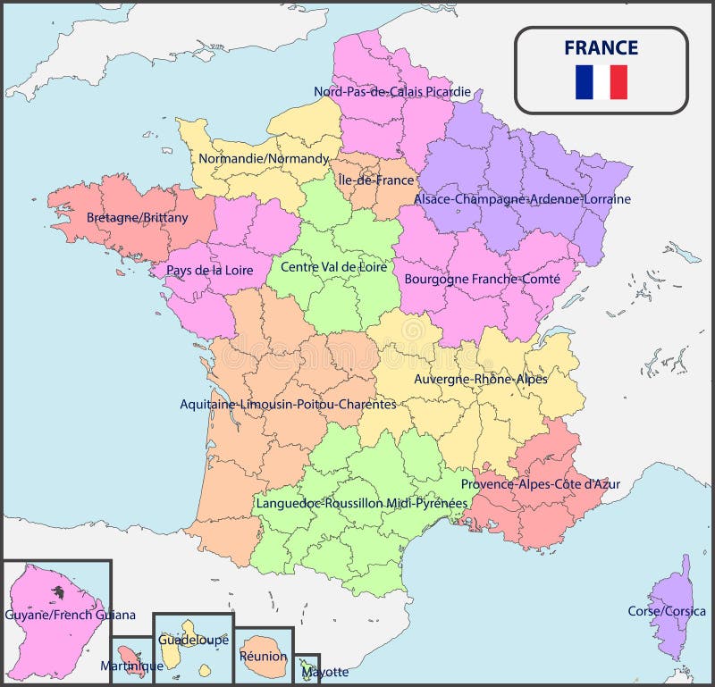 Mapa Político De França Com Nomes Ilustração do Vetor - Ilustração de ...