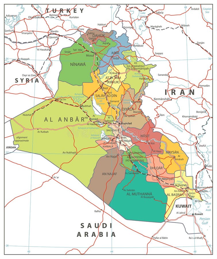 Mapa Político Del Iraq Aislado En Un Contexto Transparente Ilustración ...