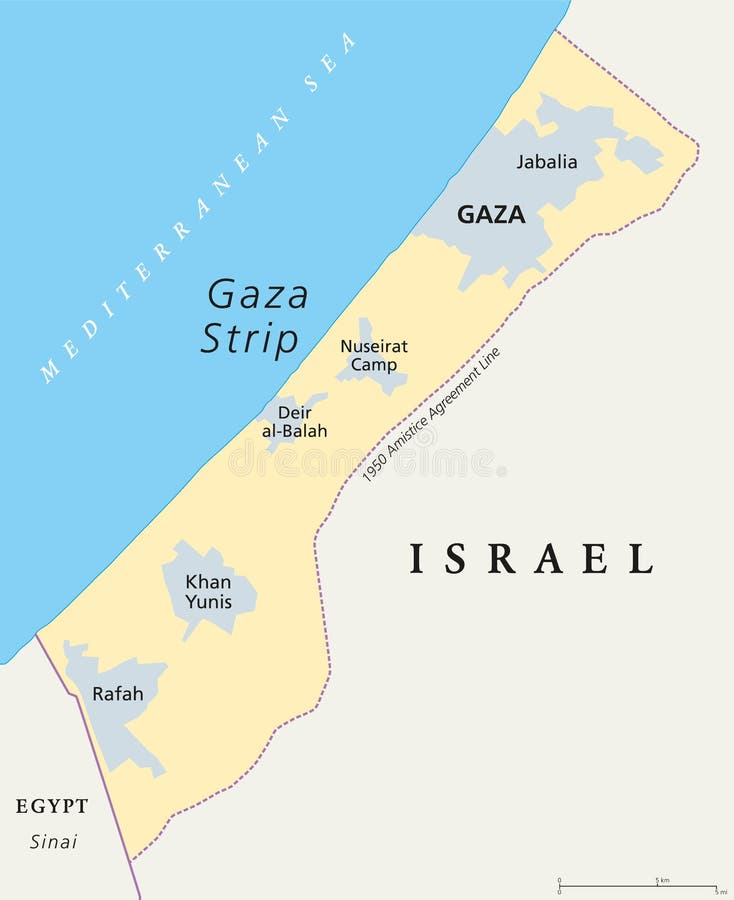 Mapa Político De La Franja De Gaza Ilustración del Vector - Ilustración ...