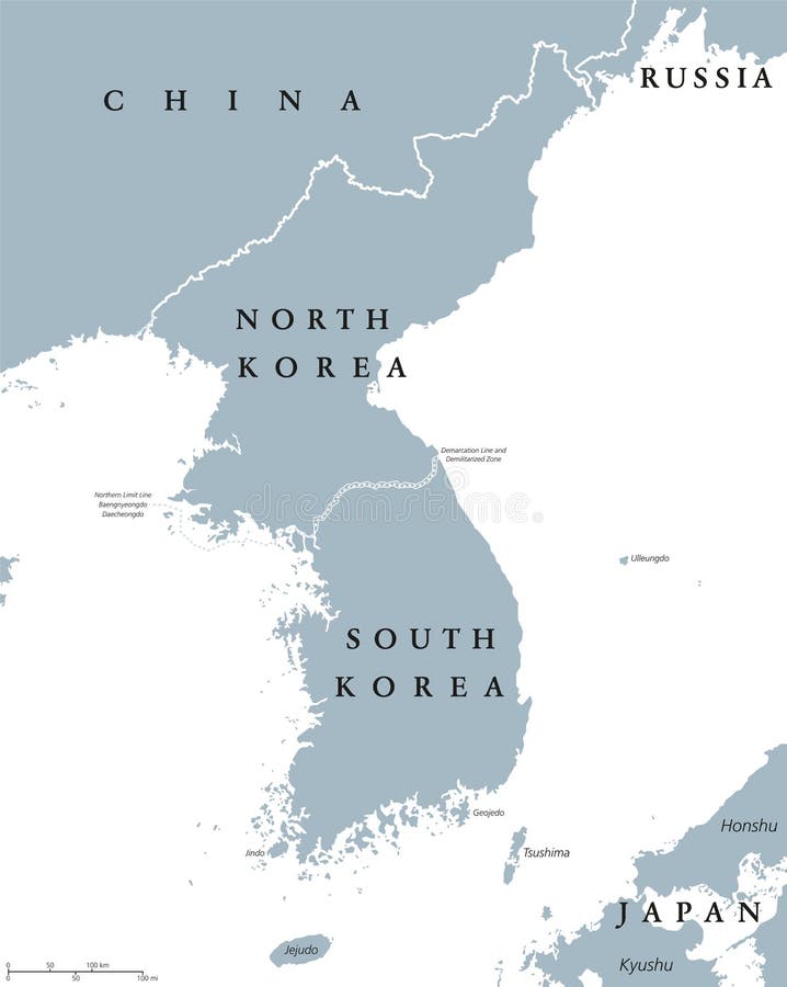 Japón, Corea Del Norte Y Mapa Político De La Corea Del Sur Ilustración ...