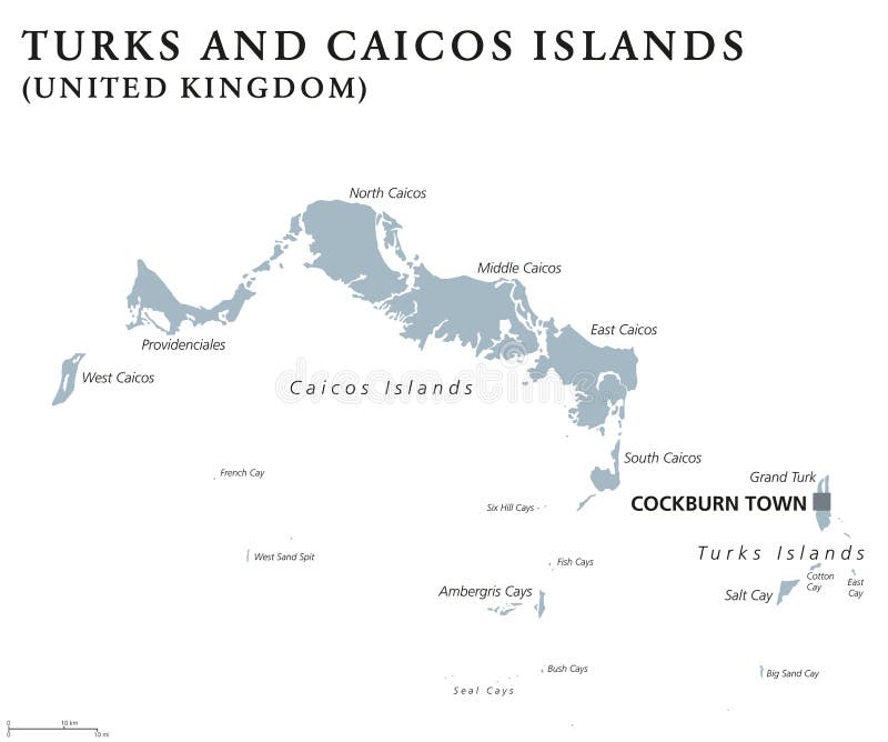 Mapa Político De Turks and Caicos Islands Ilustración del Vector ...
