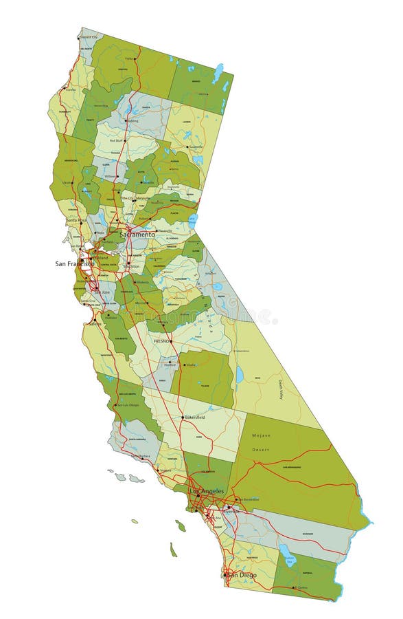 Mapa Político Editable Detallado Con Capas Separadas. California ...