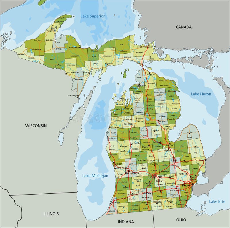 Mapa Político Editable Detallado Con Capas Separadas. Michigan ...