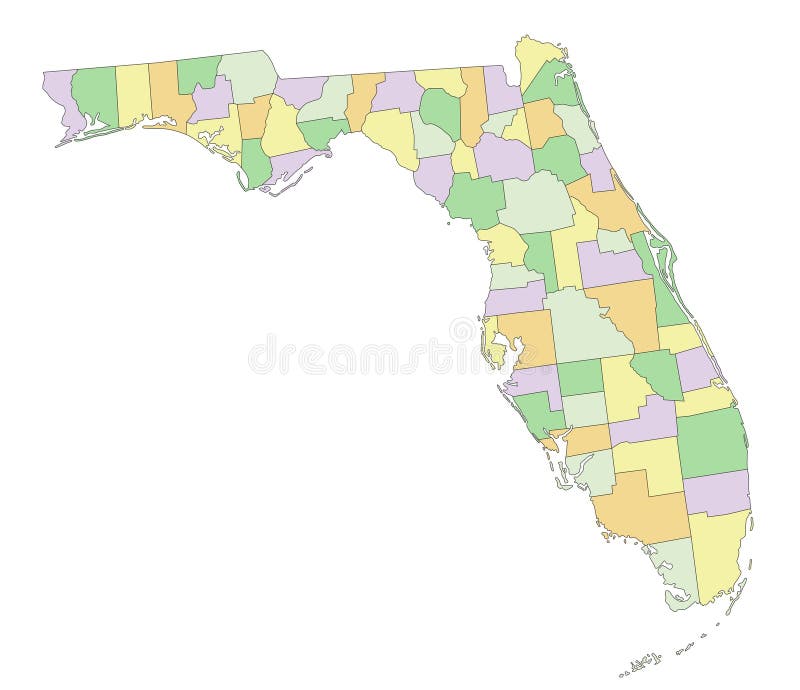 Mapa Político Editable Detallado De Florida. Ilustración del Vector ...