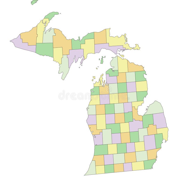 Mapa Político Editable Detallado De Michigan. Ilustración del Vector ...