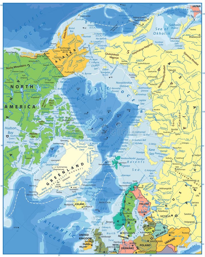 Mapa Político El Océano ártico Colores Retros Ilustración del Vector ...