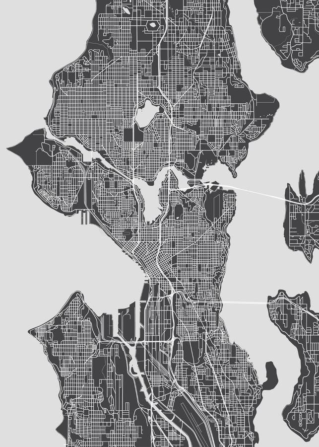 Mapa Seattle, Plan Detallado Monocromático, Ejemplo De La Ciudad Del ...