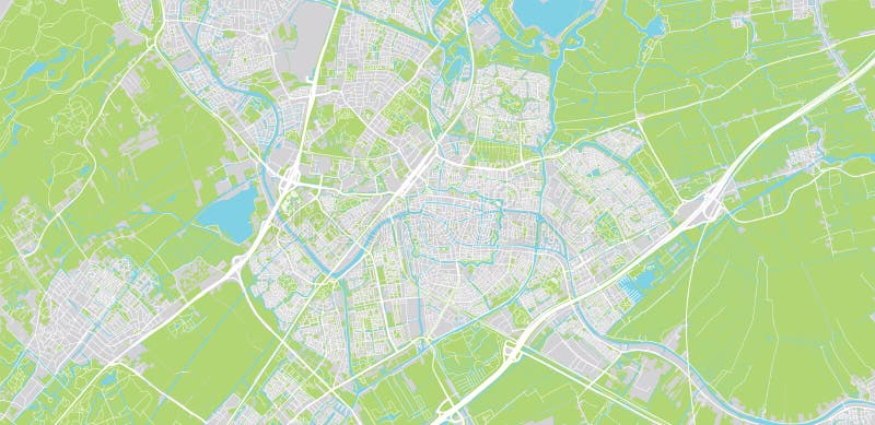 Mapa Urbano Vectorial De La Ciudad De Leiden, Países Bajos Ilustración ...