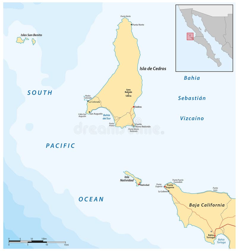 Mapa Vector De La Isla Mexicana De Cedros Baja California Ilustración ...