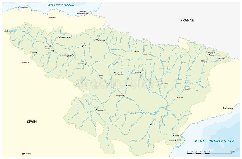 Mapa Vectorial De La Cuenca Del Río Ebro España Ilustración del Vector ...