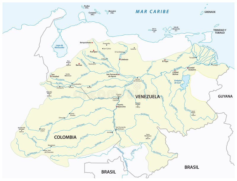 Mapa Vectorial De La Cuenca De Drenaje Del Río Orinoco Ilustración del Vector - Ilustración de ...