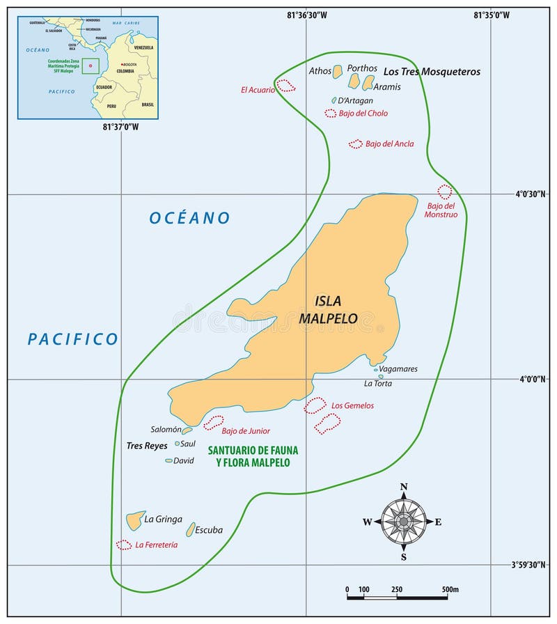 Mapa Vectorial De La Isla Del Pacífico Colombiano Malpelo Stock de ...