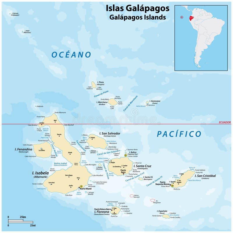 Mapa De Las Islas Galápagos Ilustración del Vector - Ilustración de ...