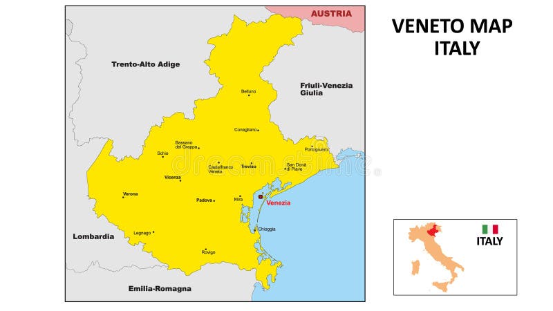 Mapa Veneto. Mapa Do Estado E Do Distrito De Veneto. Mapa Político De ...