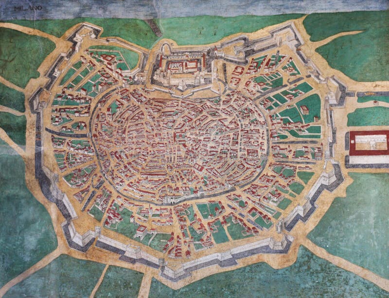 Mapa de la ciudad de Milán foto de archivo. Imagen de antigüedad - 34207818