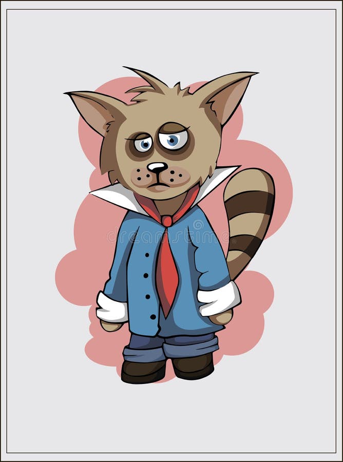 Mapache Cansado Triste En Lazo Rojo Ilustración del Vector ...