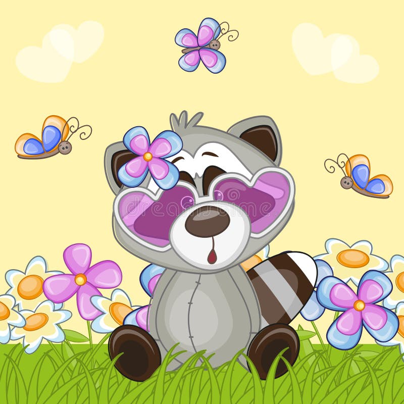 Mapache Con Las Flores En Un Fondo Blanco Ilustración del Vector ...