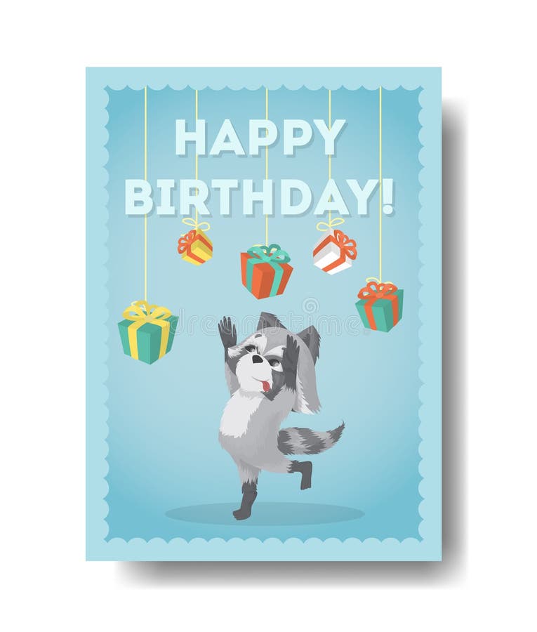 Mapache Del Feliz Cumpleaños Ilustración del Vector - Ilustración de ...