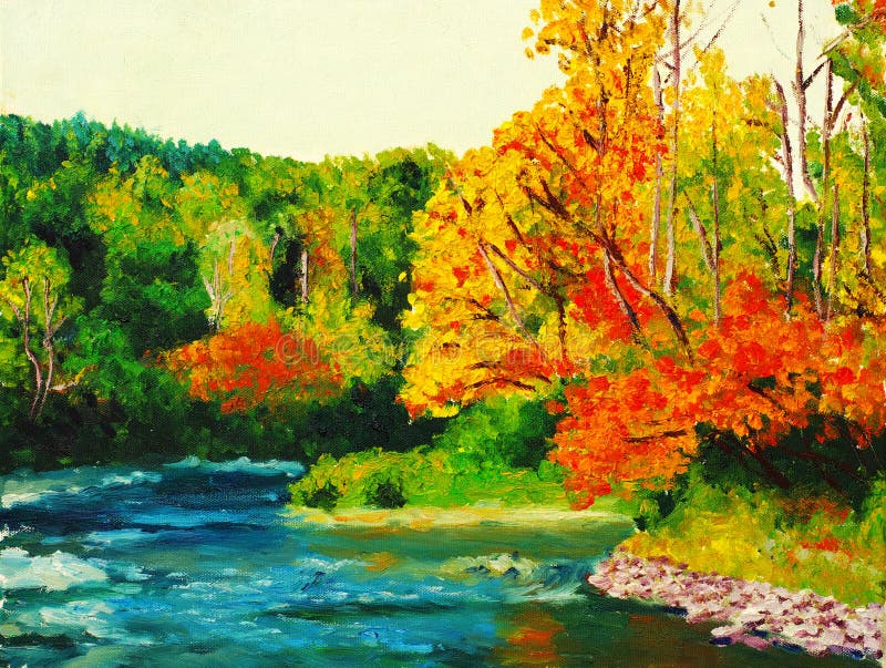 Oil Painting - Maple in Autumn Stock Illustration - Illustration of ...