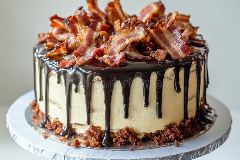 Maple Bacon Cake Decorated with Crispy Bacon Pieces Stock Image - Image ...