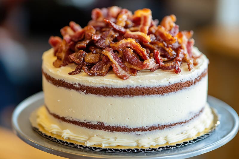 Maple Bacon Cake Decorated with Crispy Bacon Pieces Stock Image - Image ...