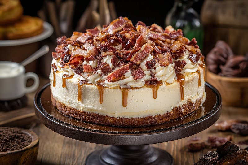 Maple Bacon Cake Decorated with Crispy Bacon Pieces Stock Image - Image ...