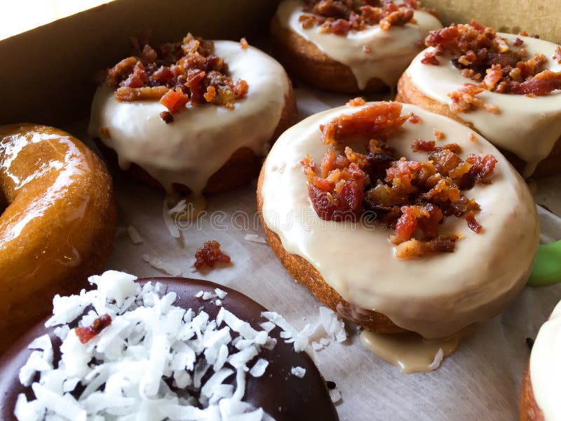 Maple Bacon Donuts stock photo. Image of smoked, frosting - 69489428