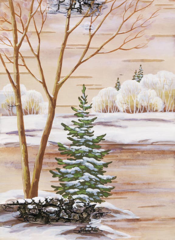 Maple and fur-tree ashore stock illustration. Illustration of classic ...