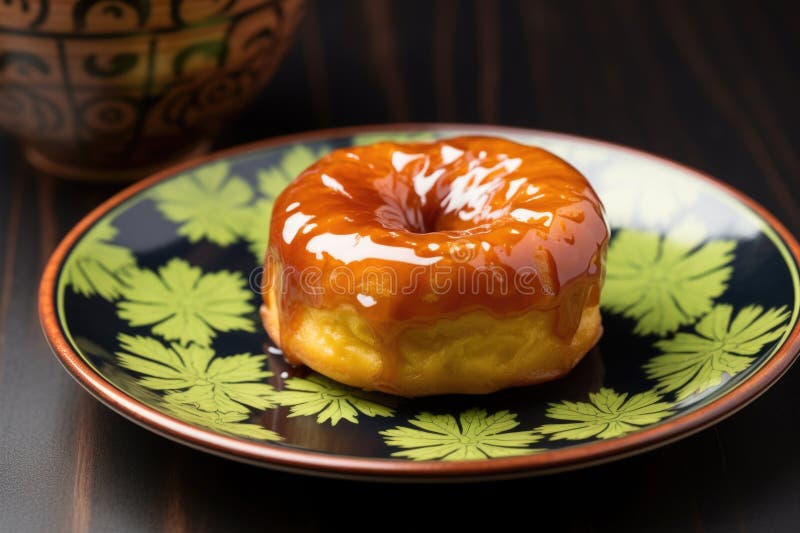 A Maple-glazed Donut on a Forest-green Ceramic Plate Stock Image ...