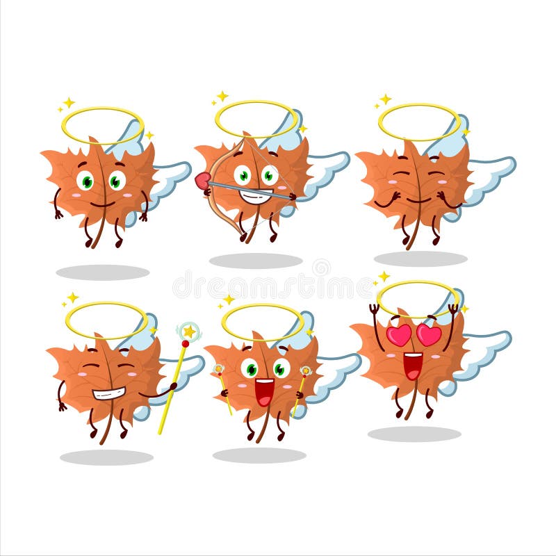 Maple Leaf Cartoon Designs As a Cute Angel Character Stock Illustration ...