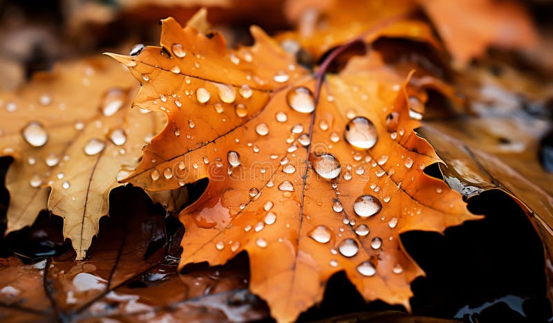Maple Leaf with Fall Color and with Dew Drops. AI Generated Stock ...