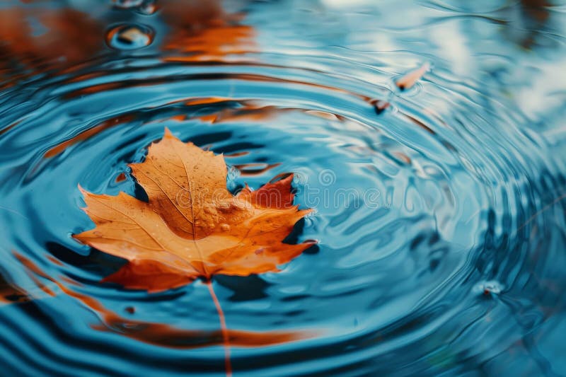 A Maple Leaf Falling into an Empty Pond. AI Generative Stock Image ...