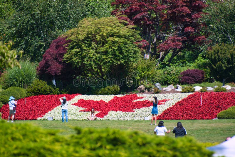 The Maple Leaf Flag Made with Red and White Flowers. Peace Arch Park ...
