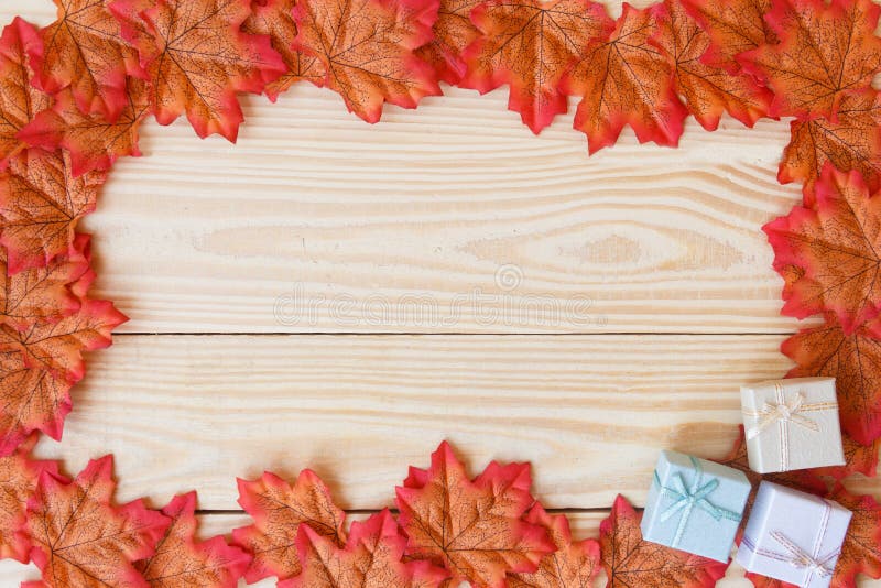 Maple Leaf and Free Space for Text with Wooden Background Stock Image ...