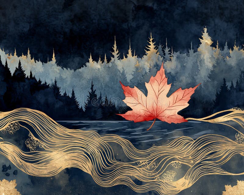 Maple Leaf on Golden Waves stock illustration. Illustration of canadian ...