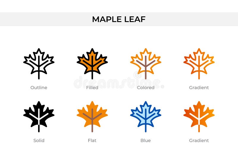Maple Leaf Icon in Different Style. Maple Leaf Vector Icons Designed in Outline, Solid, Colored ...