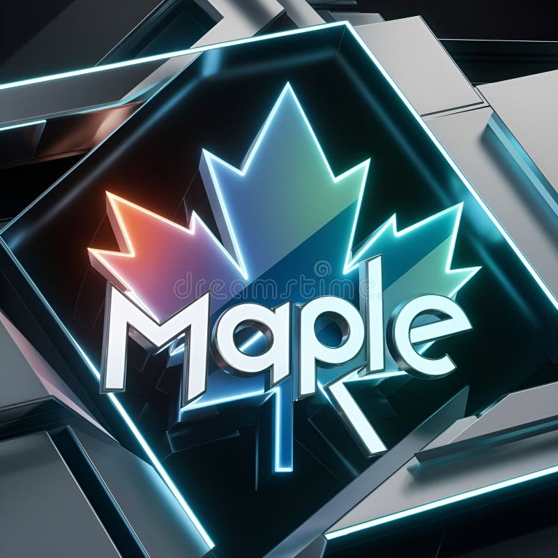 Maple Leaf Logo with "Maple" Text Decorated with RGB Lighting. Stock ...