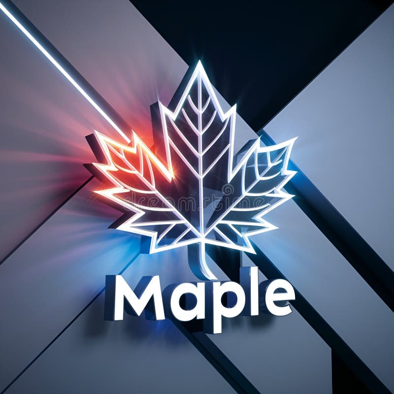 Maple Leaf Logo with "Maple" Text Decorated with RGB Lighting. Stock ...