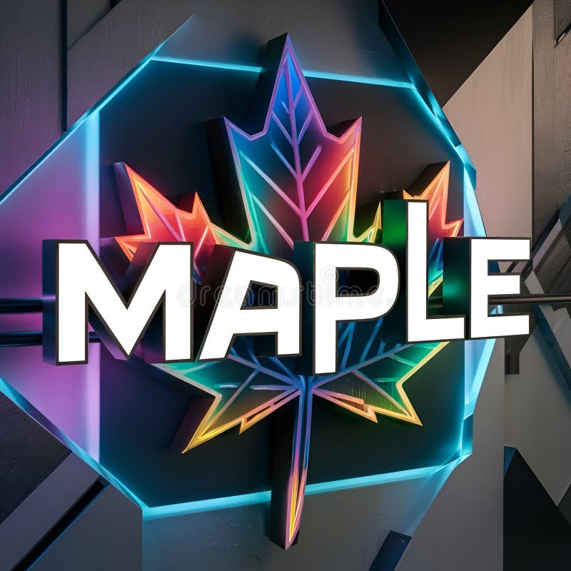 Maple Leaf Logo with "Maple" Text Decorated with RGB Lighting. Stock ...